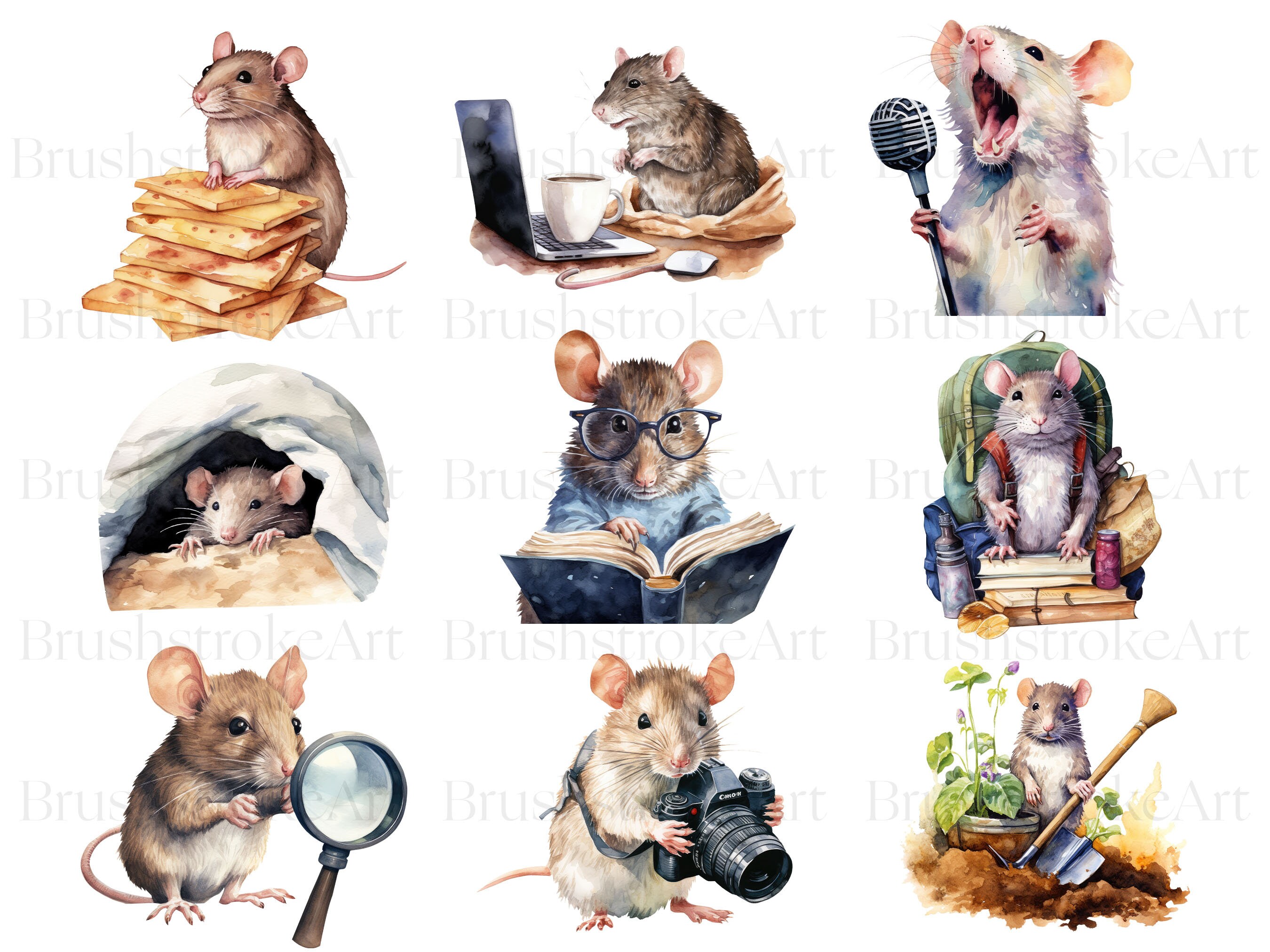 Watercolor Rat Clipart, Mice, Halloween, Rodent, Pet Rats, Domestic ...
