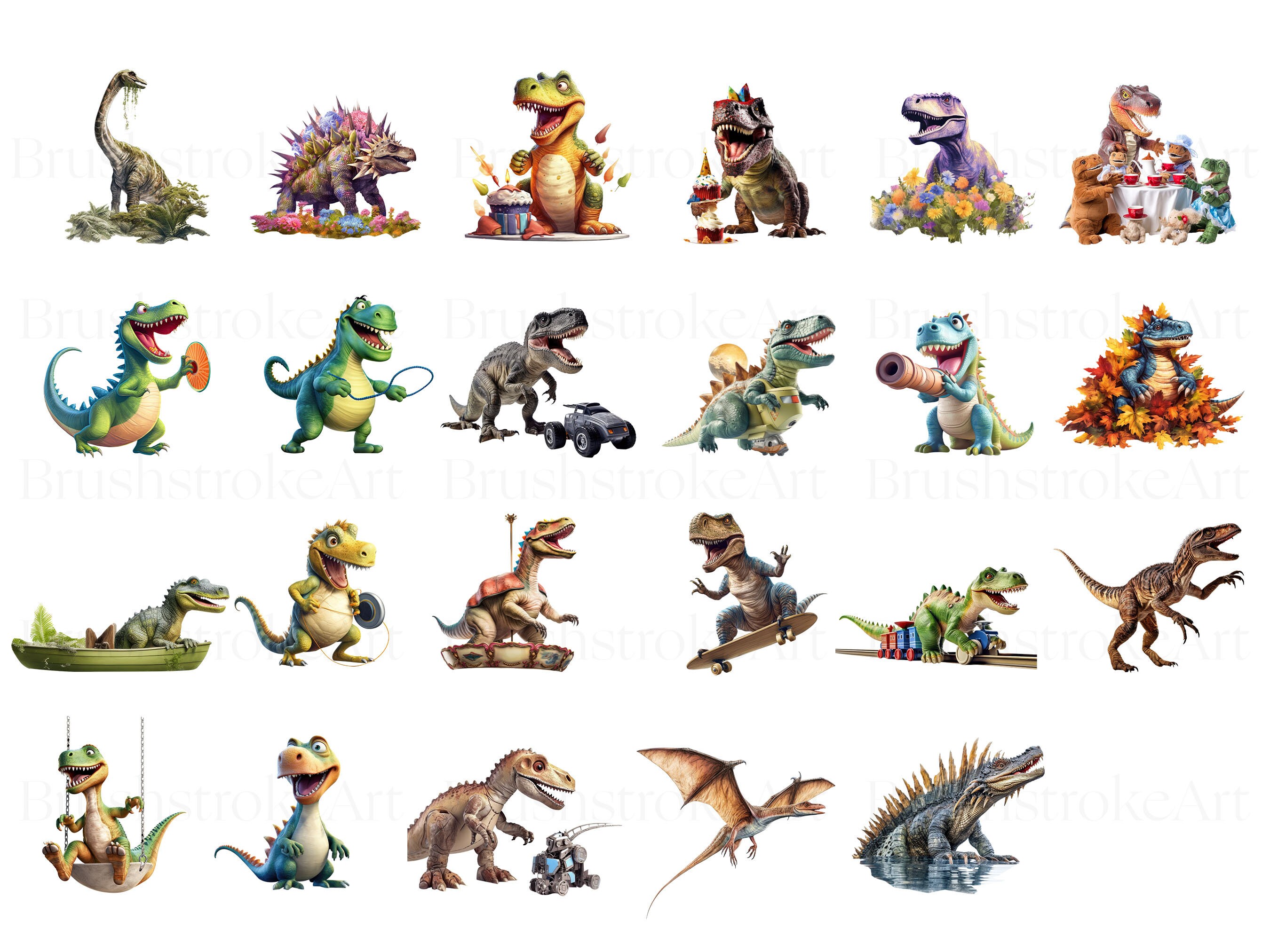 Cute Dinosaur Clipart Pack Watercolor Dino PNG Images for Invitation ...