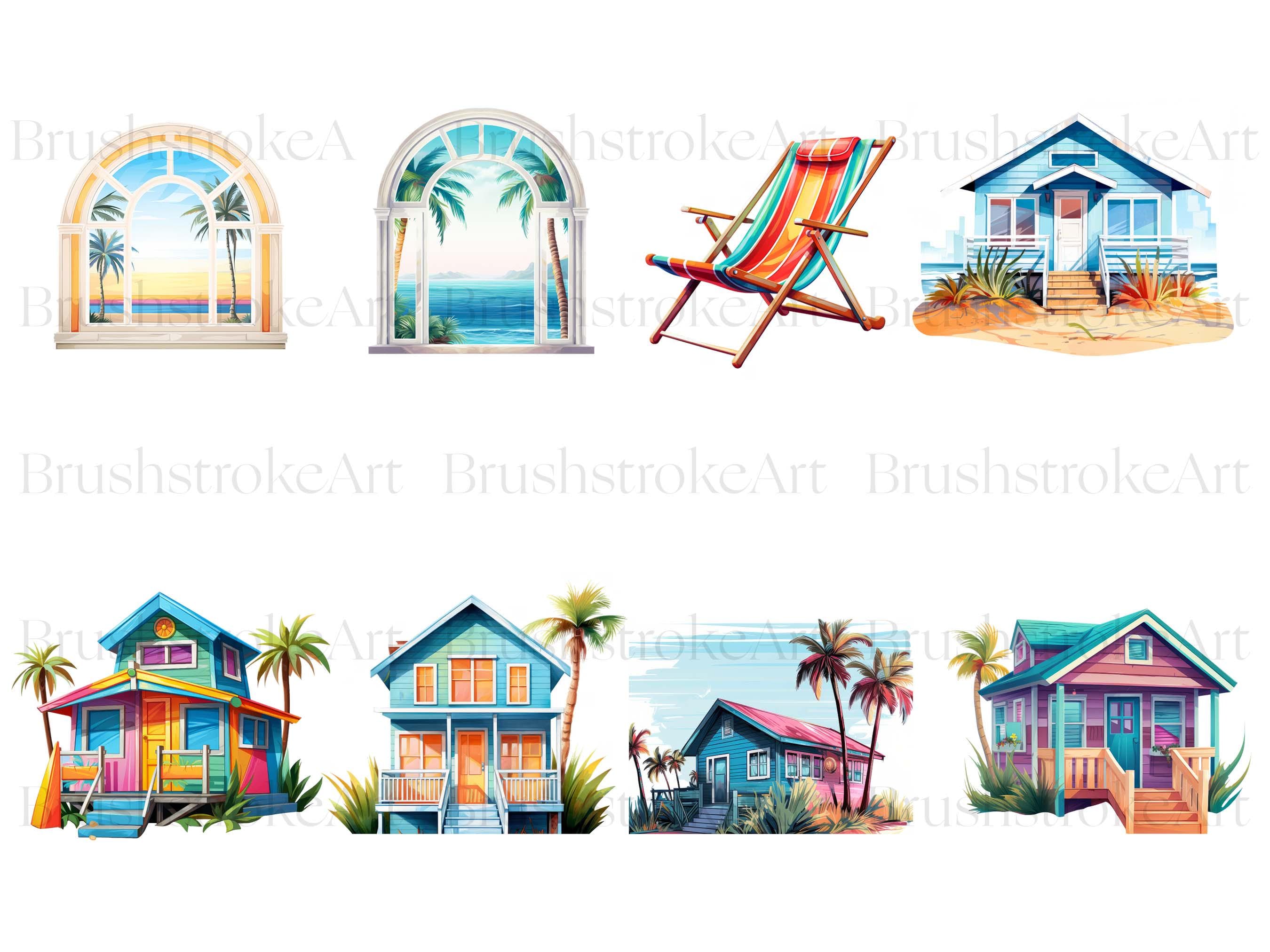 Beach House Clipart, Seaside Cottage, Holiday Clipart, Beach Scene ...
