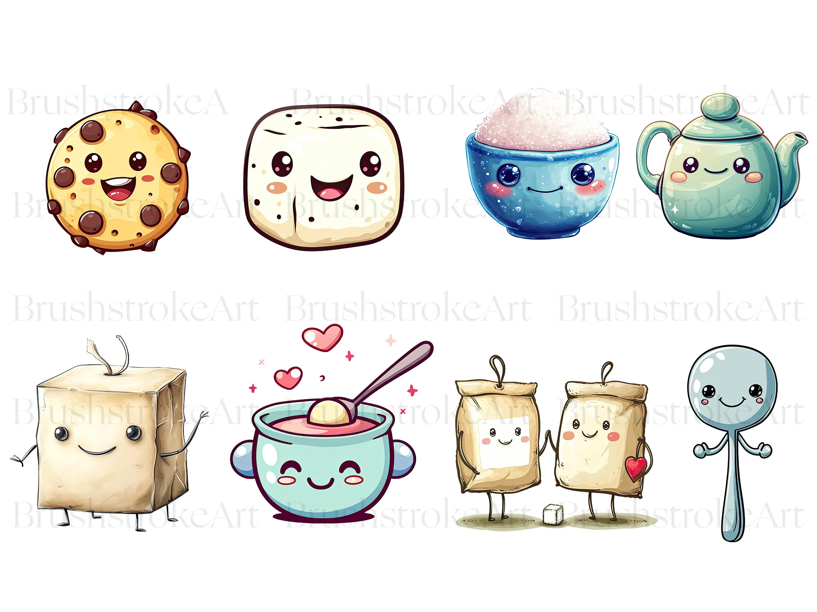 Watercolor Kawaii Tea Clipart, Teapot, Sugar Cubes, Kawaii Cupcake ...