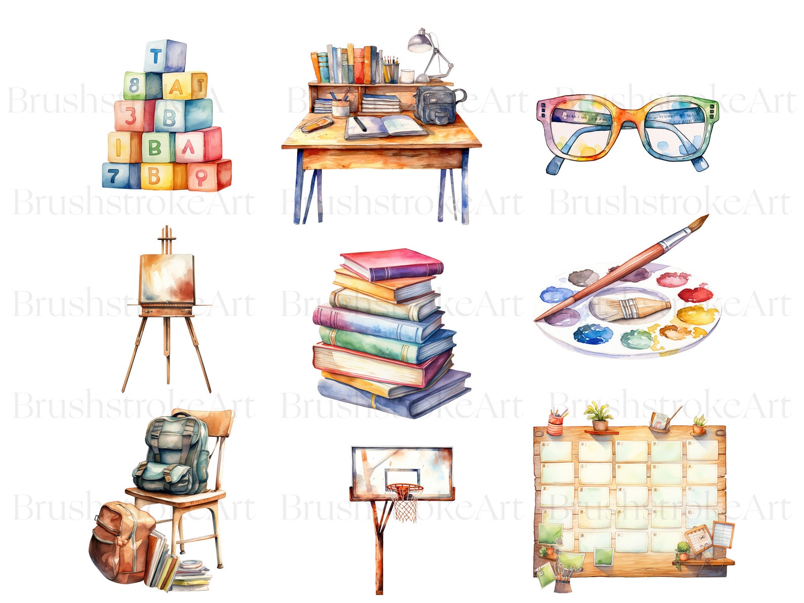 Watercolor Classroom Clipart, Back to School Graphics, Backpack, School ...