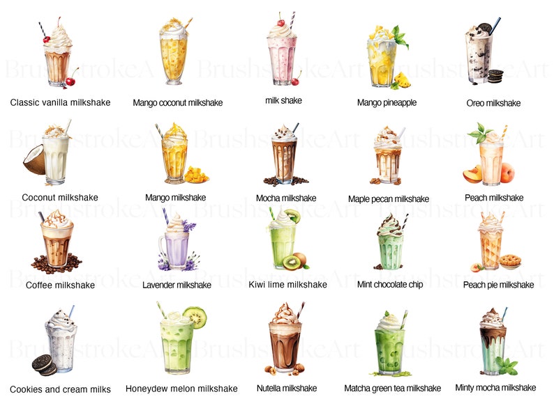 Watercolour Milkshake Clipart: Instant Download PNG Files for Creative ...