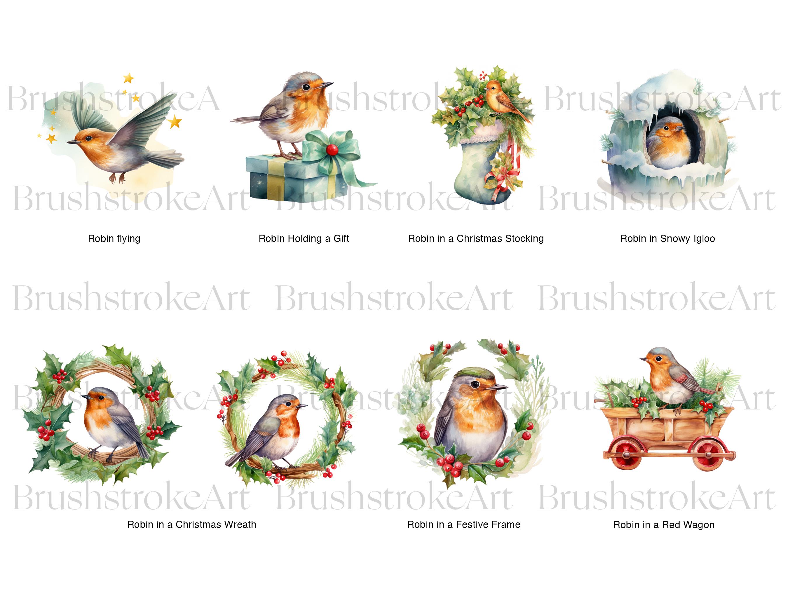 Christmas Robin Clipart, Red Robin Bird, Christmas Floral Bird, Winter ...