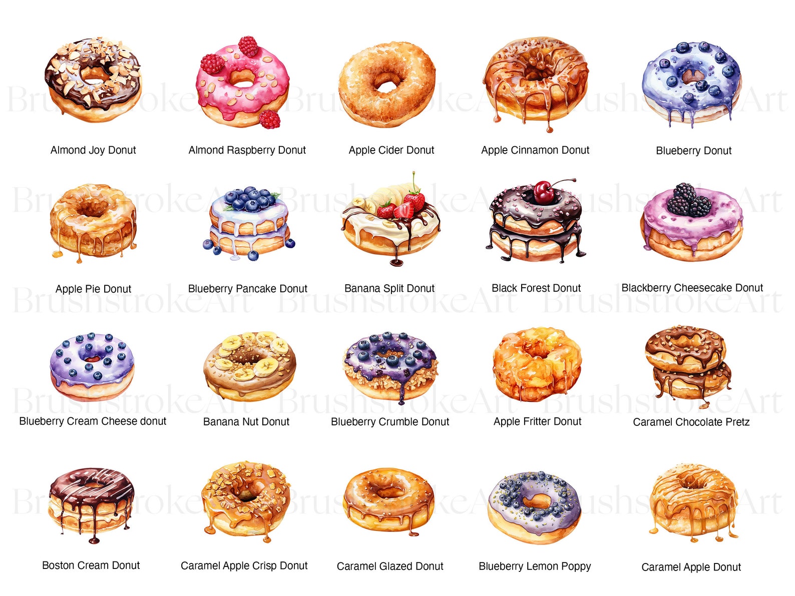 Watercolor Donut Clipart Dessert Pastries Glazed Donut - Etsy