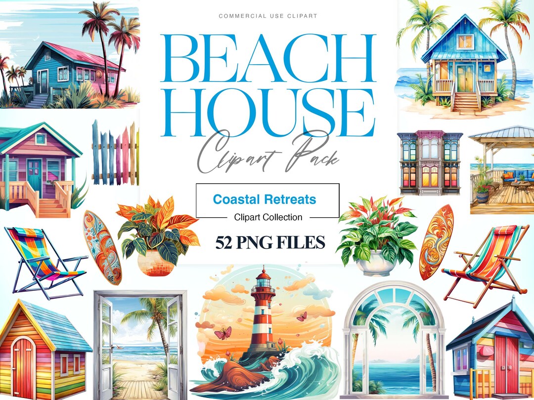 Beach House Clipart, Seaside Cottage, Holiday Clipart, Beach Scene ...