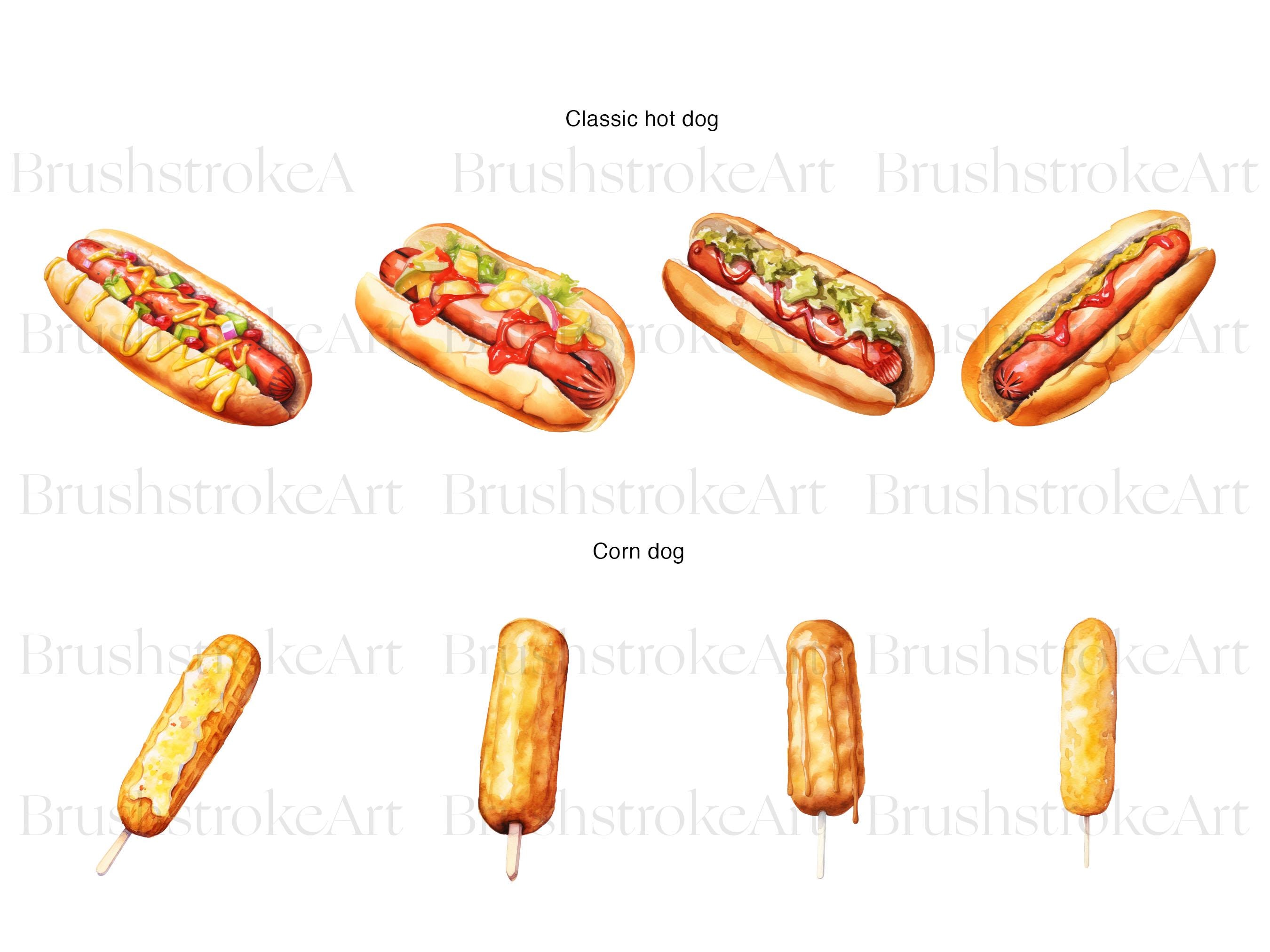 Watercolor Hotdog Clipart, Food, American Hotdog PNG, Fast Food, Corn ...