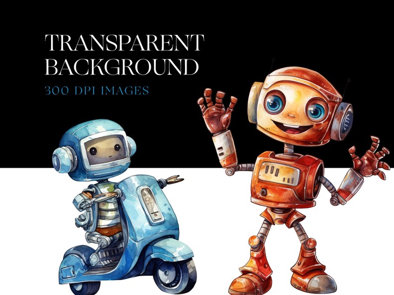 Watercolor Robot Clipart, Cute Robots, Vintage Robots, Nursery Decor ...