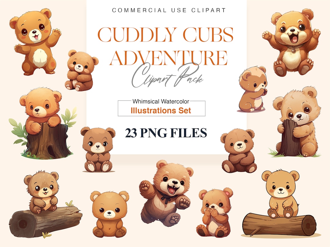 Watercolor Bear Clipart, Teddy Bear, Baby Bear Cub, Woodland Animal ...