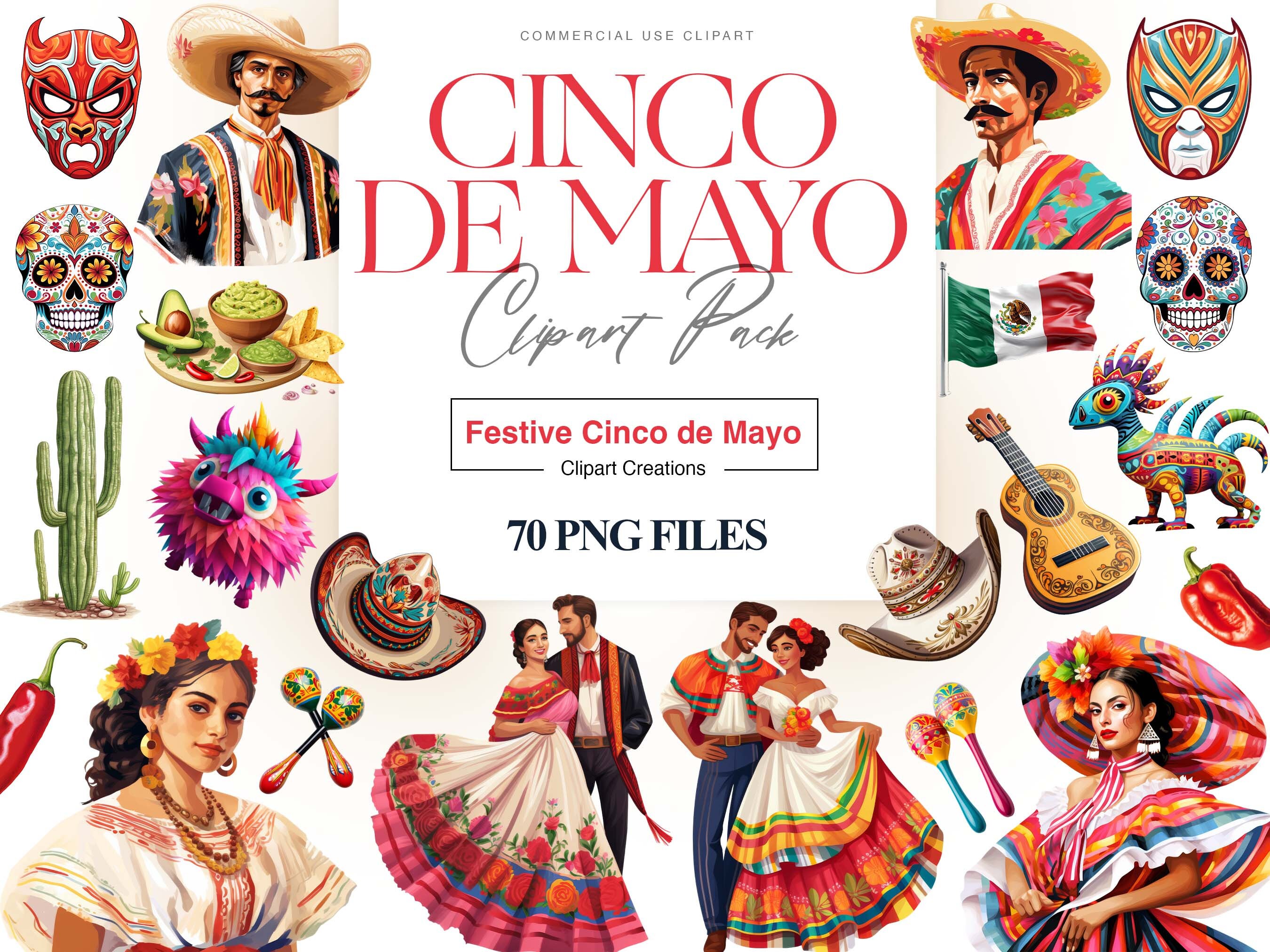 Cinco De Mayo Clipart, Fiesta, Calavera Clipart, Mexican Festival ...