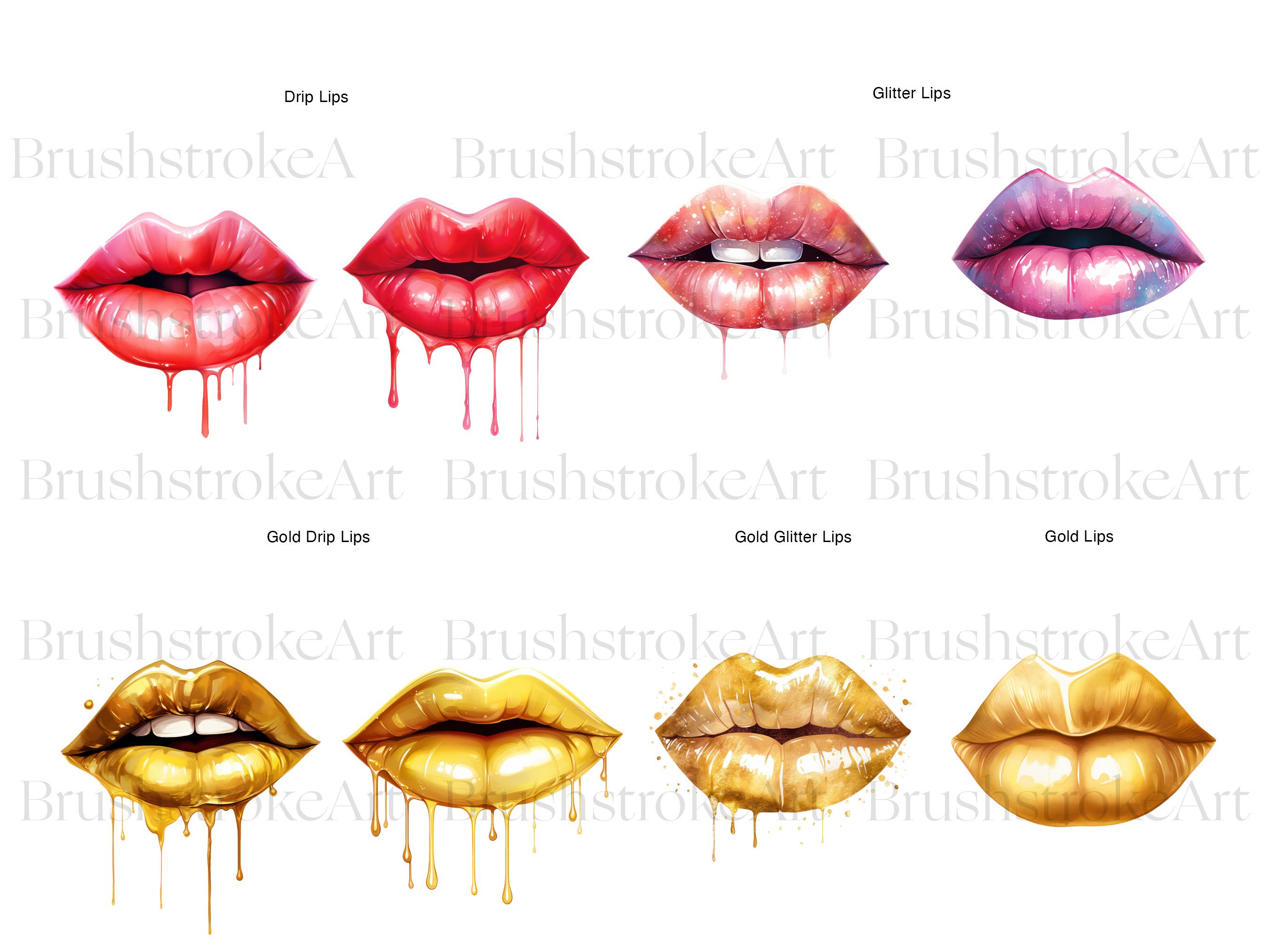 Watercolor Lips Clipart, Rainbow Lips Dripping, Lipstick Kisses, Red ...