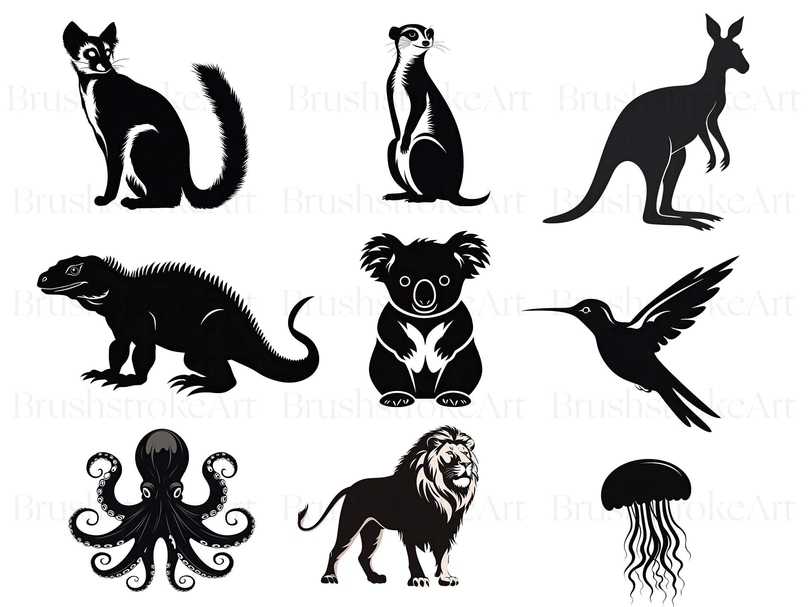 Animal Silhouette Clipart, Giraffe, Cat, Birds Silhouette, Elephant ...
