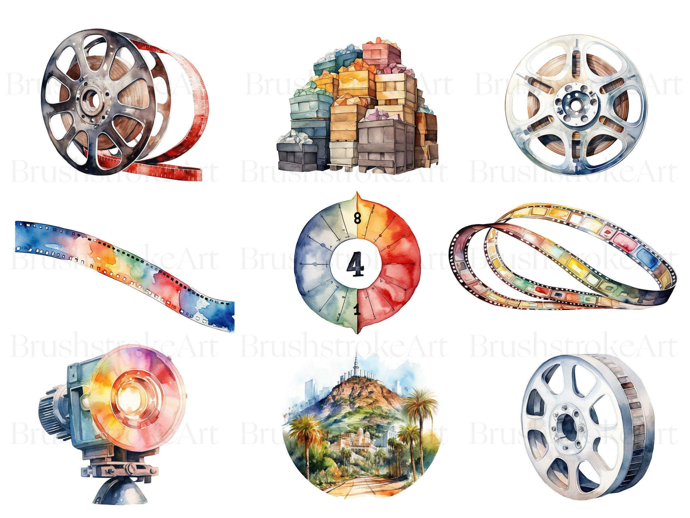 Movie Clipart, Theatre, Popcorn, Camera PNG, Watercolor Film, Cinema ...