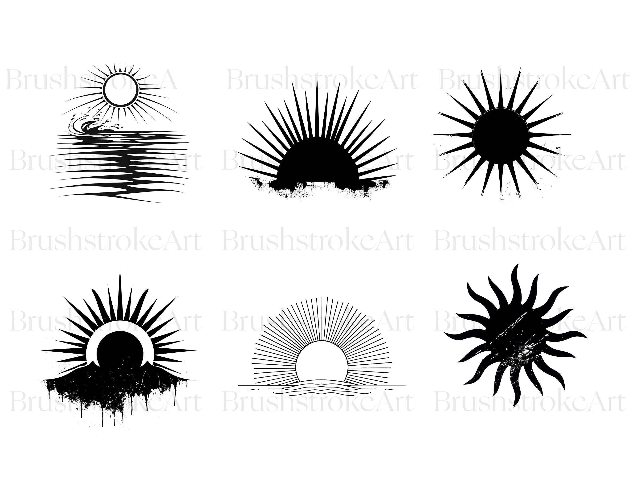 Line Art Sun Silhouette, Boho Sun Symbol, Sunset PNG, Sun Rays, Half ...