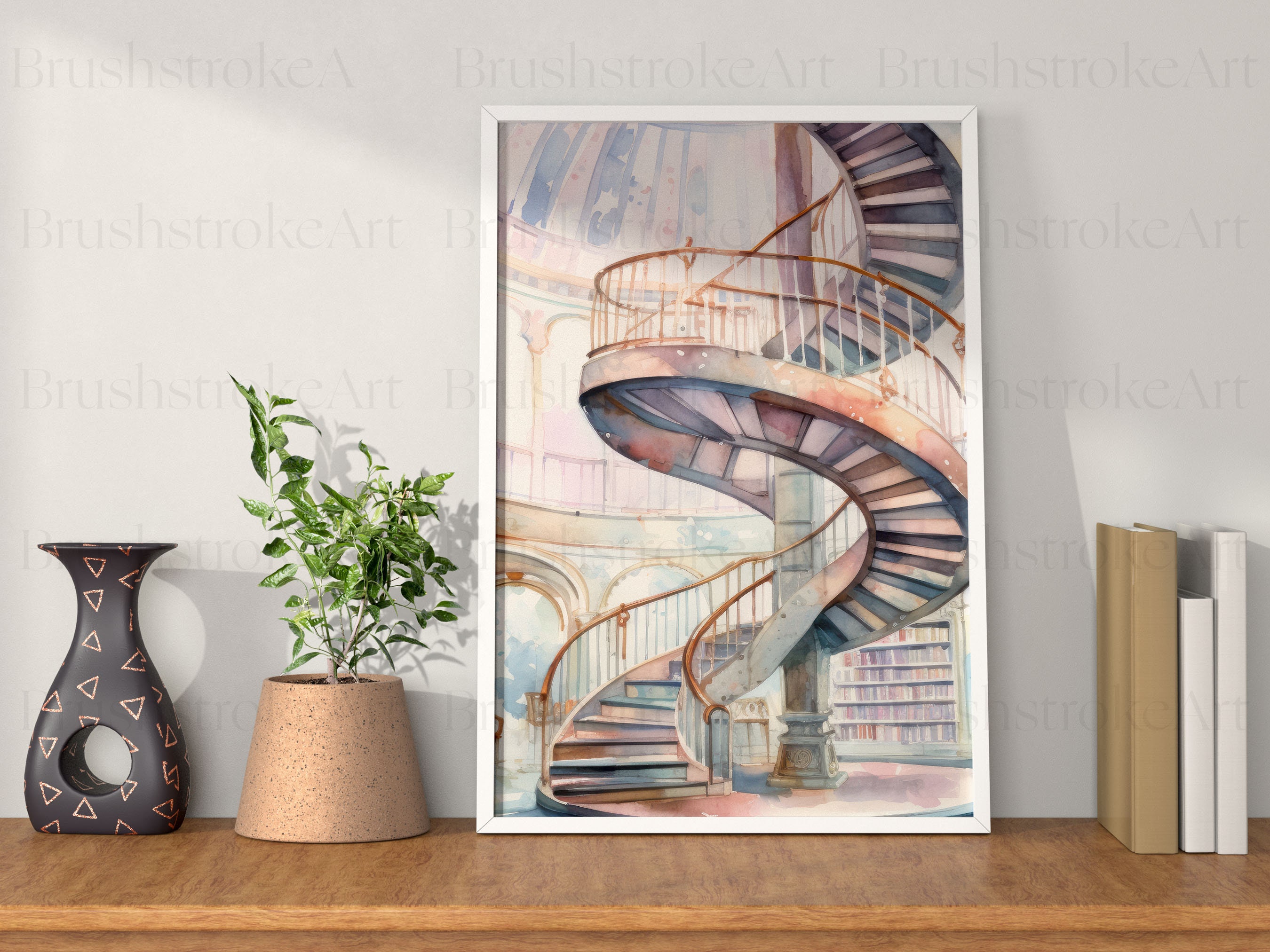 Watercolor Stairs Clipart, Fantasy Stone Steps, Mossy, Garden, Floral ...