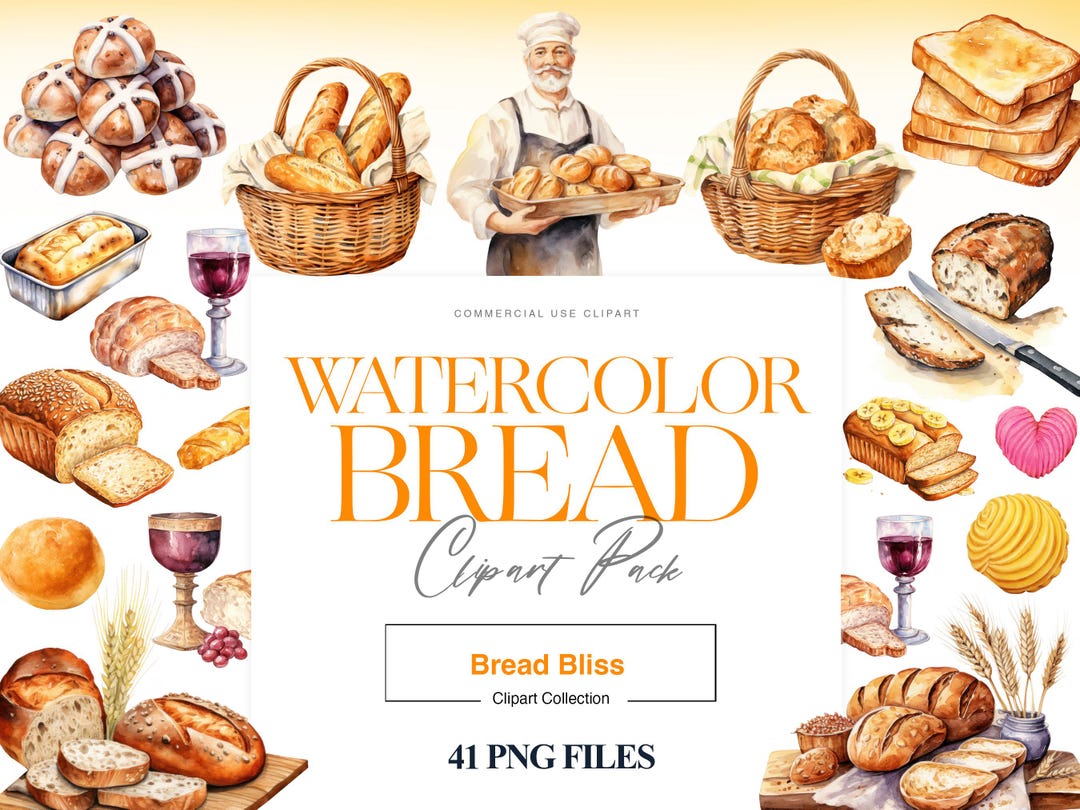 Watercolor Bread Clipart, Bread Loaf, Bakery Clipart, Whole Wheat Bread ...