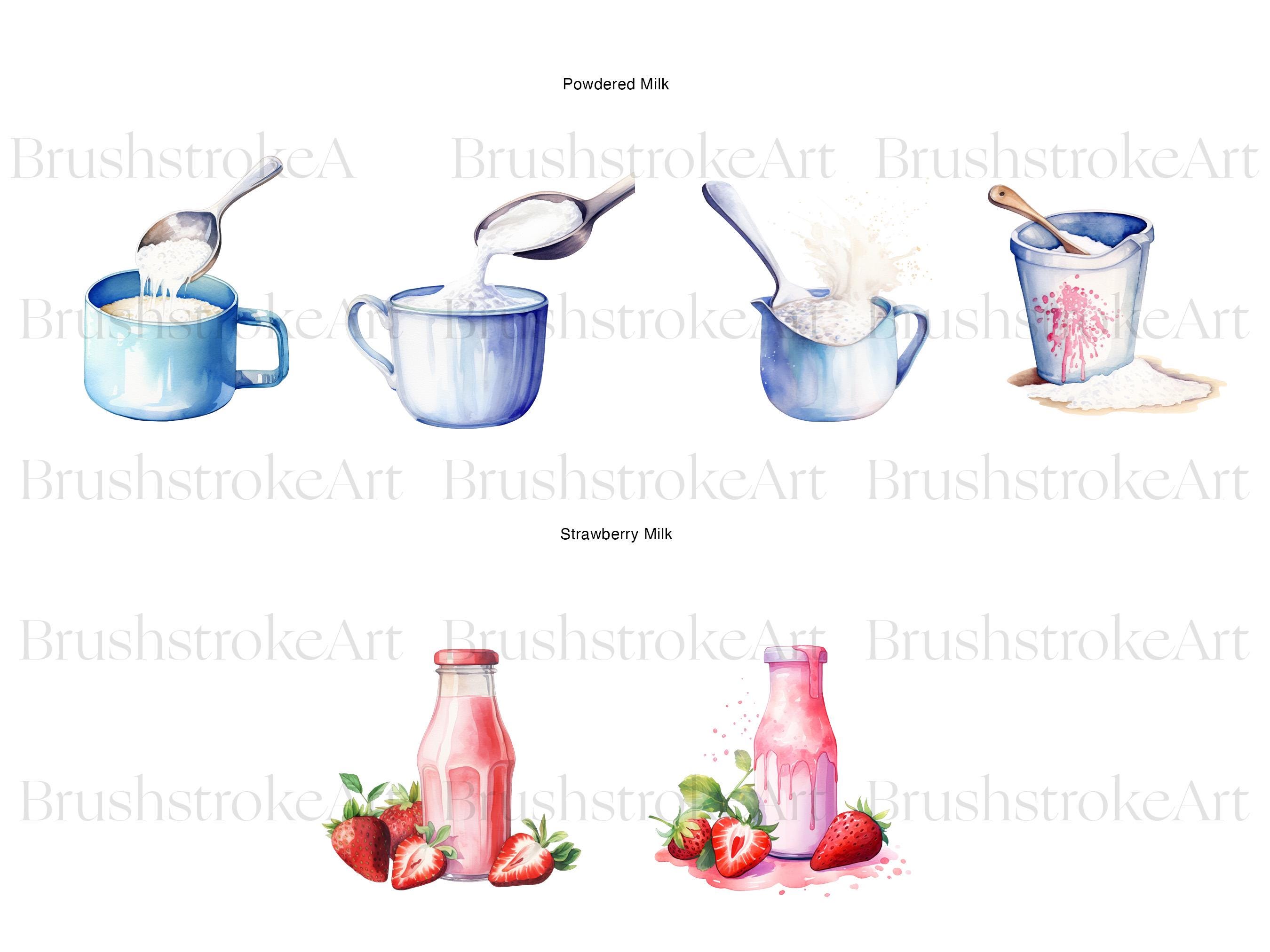 Watercolor Milk Clipart, Chocolate Milk and Cookie, Glass of Milk PNG ...