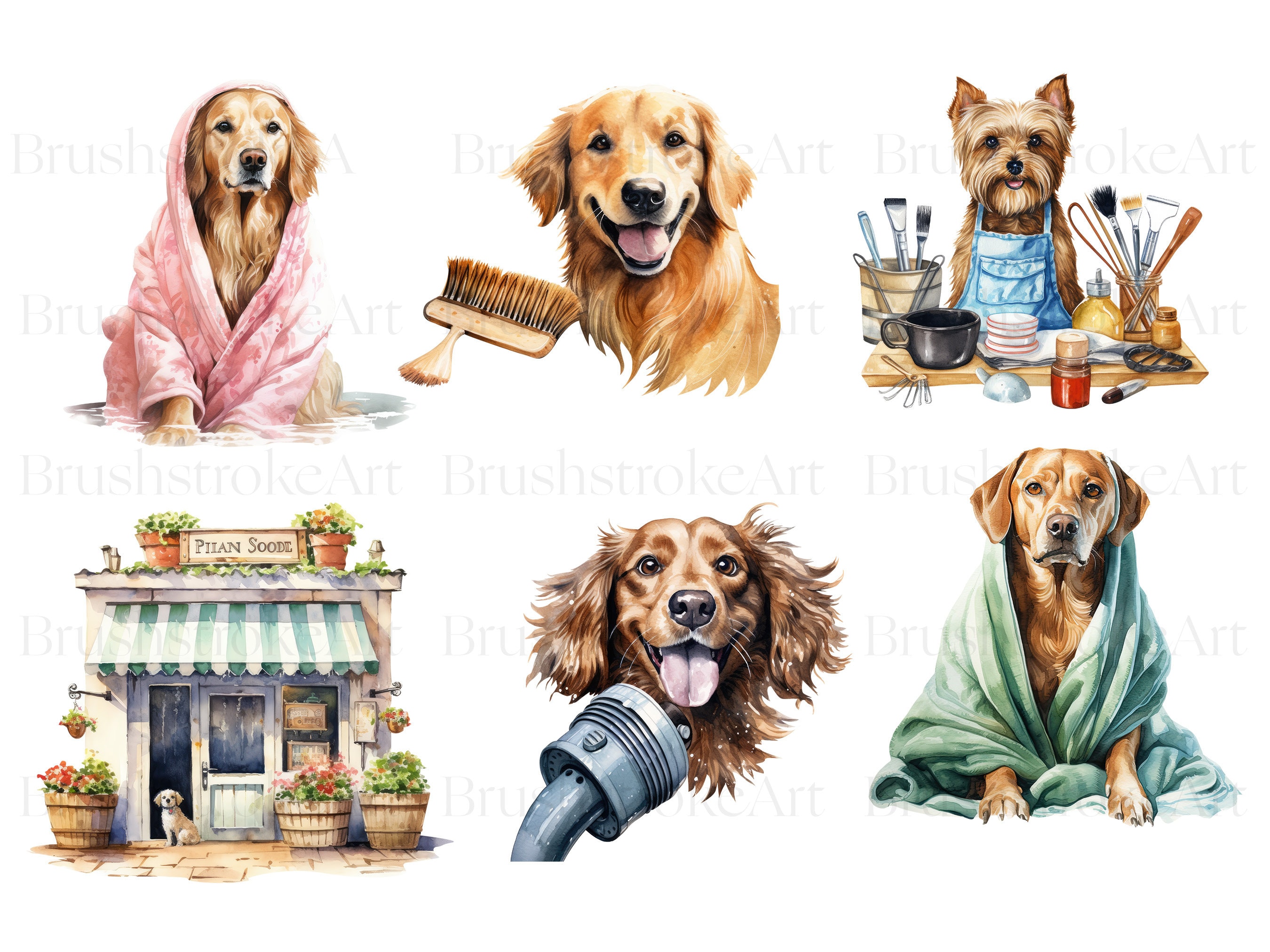 Watercolor Dog Grooming Clipart, Pet Groomer, Cute Dog Spa, Dog PNG ...