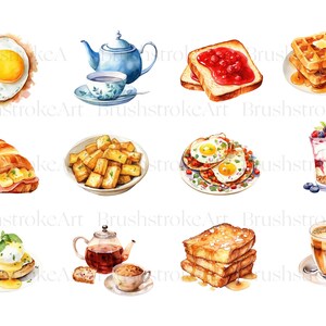 Watercolor Breakfast Clipart, Coffee and Tea, Waffle, Banana, Eggs and ...