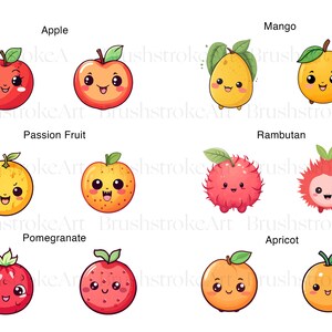 Cute Fruit Clipart, Happy Fruits, Pineapple Clipart, Red Apple, Smiling ...