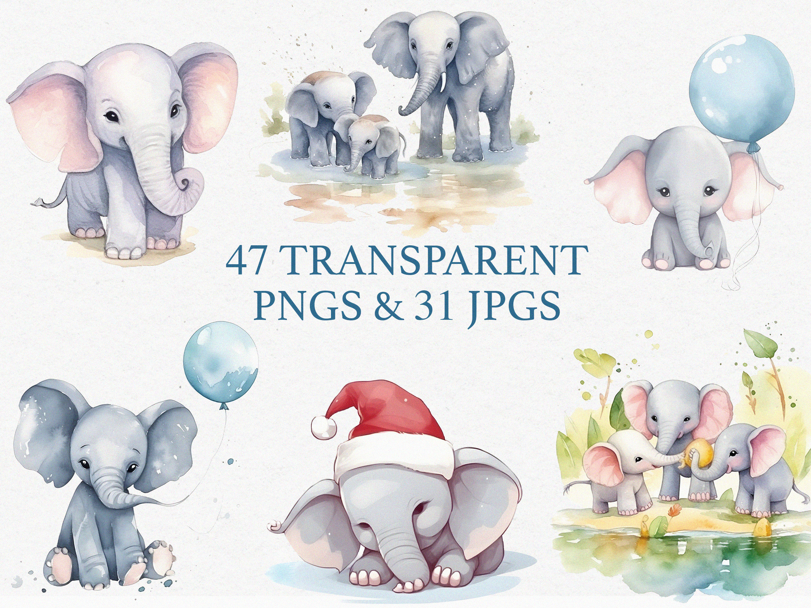 47 Cute Baby Elephant Clipart Watercolor, Clipart for Commercial Use ...