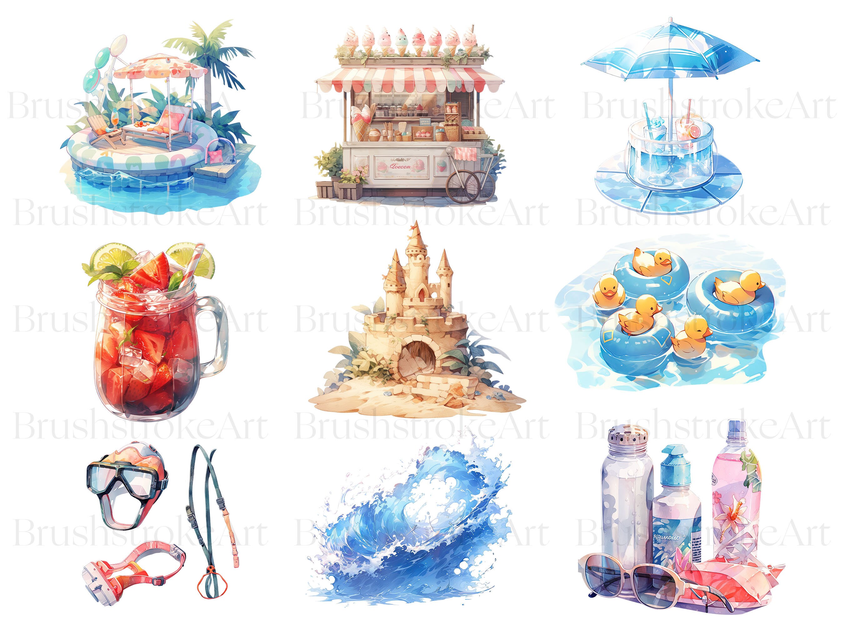 Watercolor Pool Clipart, Swimming Pool Party, Summer Vacation ...