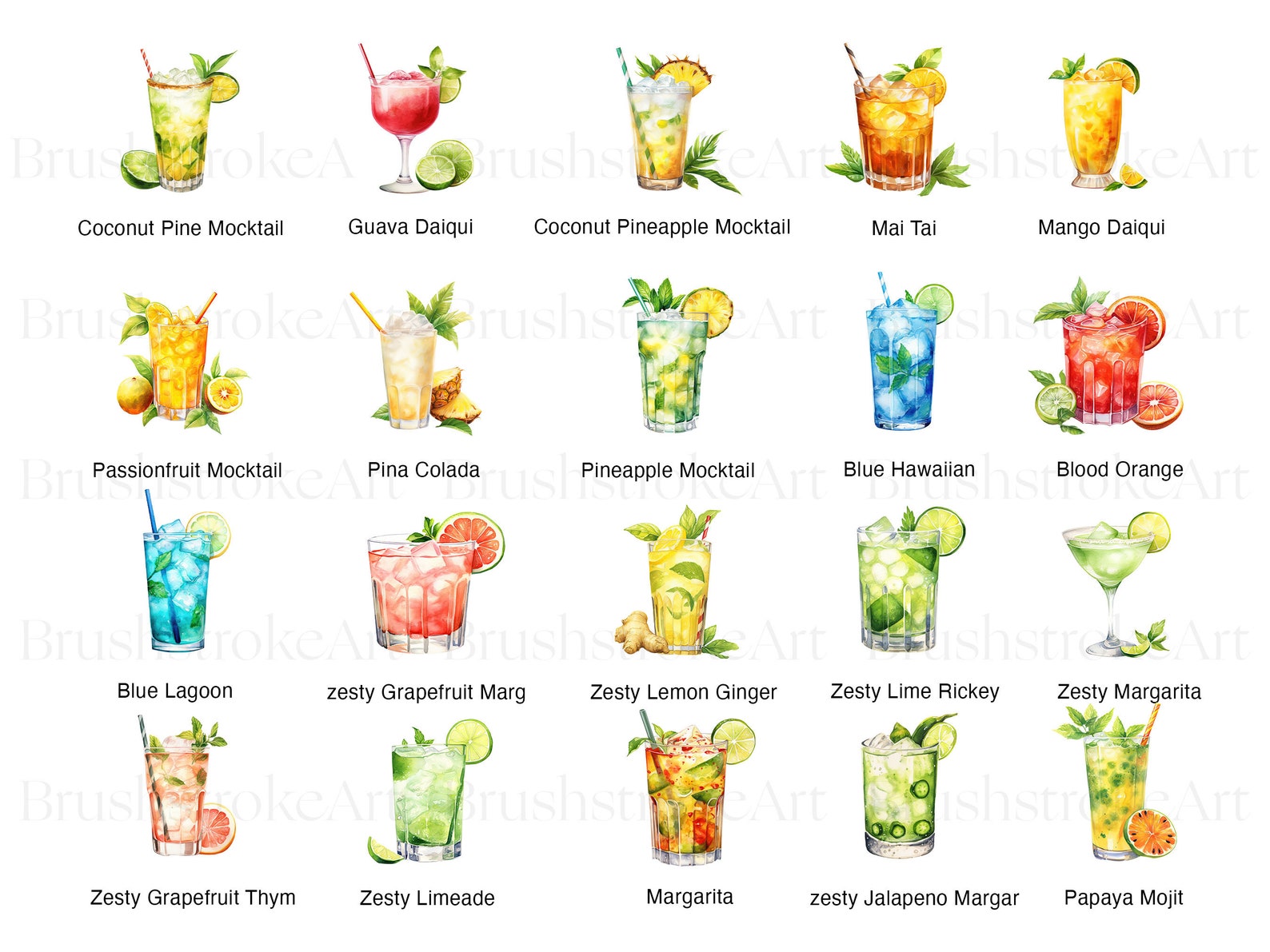 Mocktail Moments Clipart Pack: 92 Watercolor Digital PNG, High ...