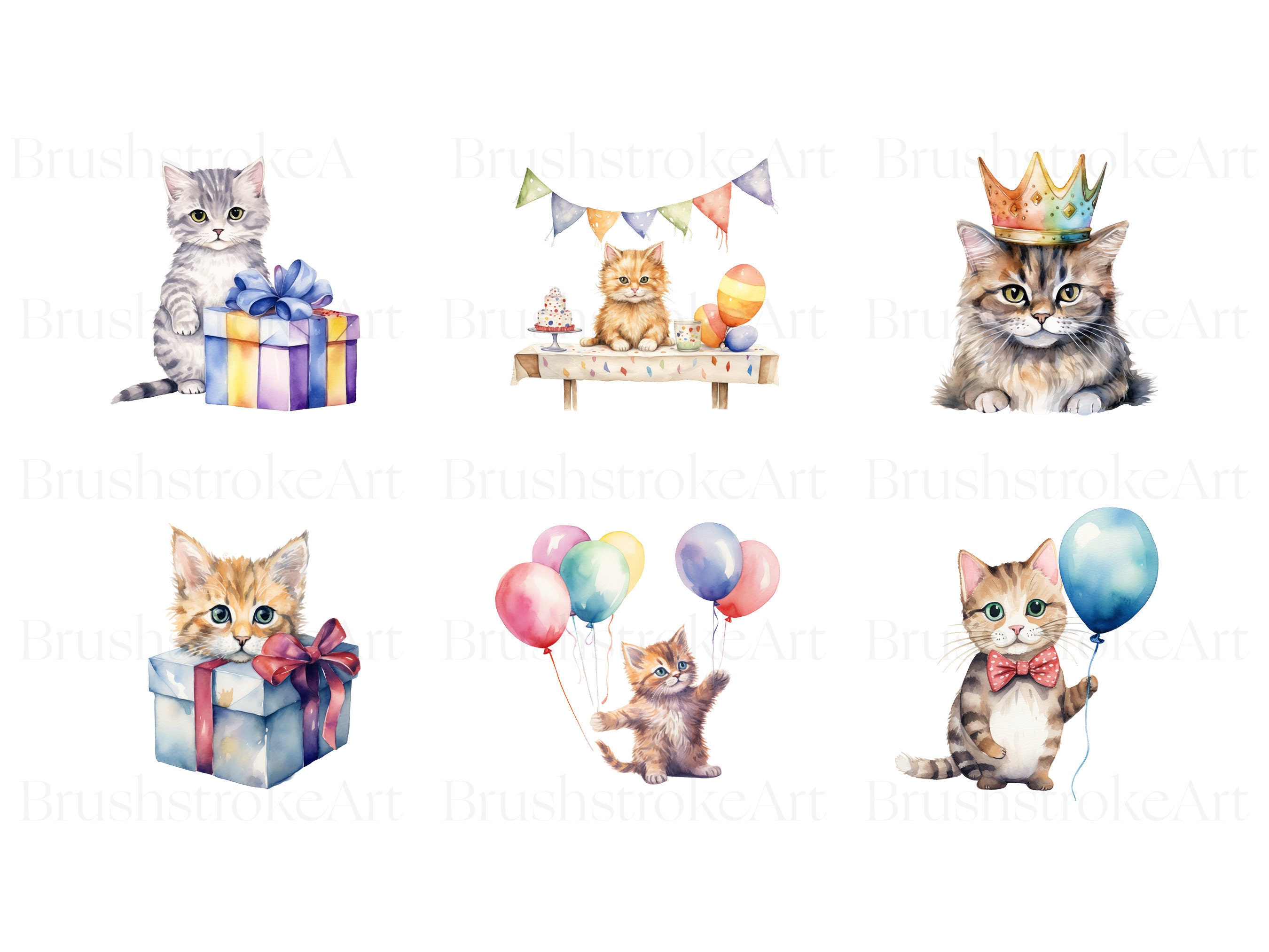 Cat Birthday Clipart, Kawaii Birthday Cats, Cute Kitten Clipart, Cat ...