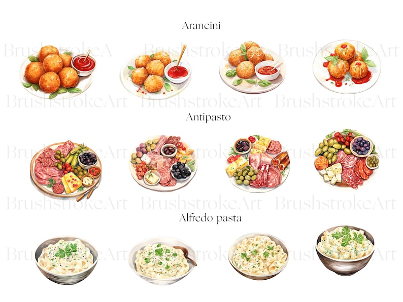 Watercolor Italian Food Clipart, Pizza PNG, Spaghetti Clipart, Italian ...