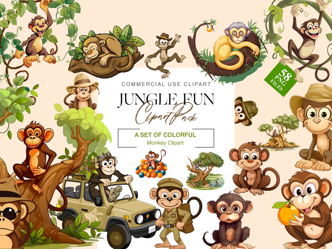 58 Colorful Monkey Clipart Pngs - Jungle Fun- Perfect for Crafting ...