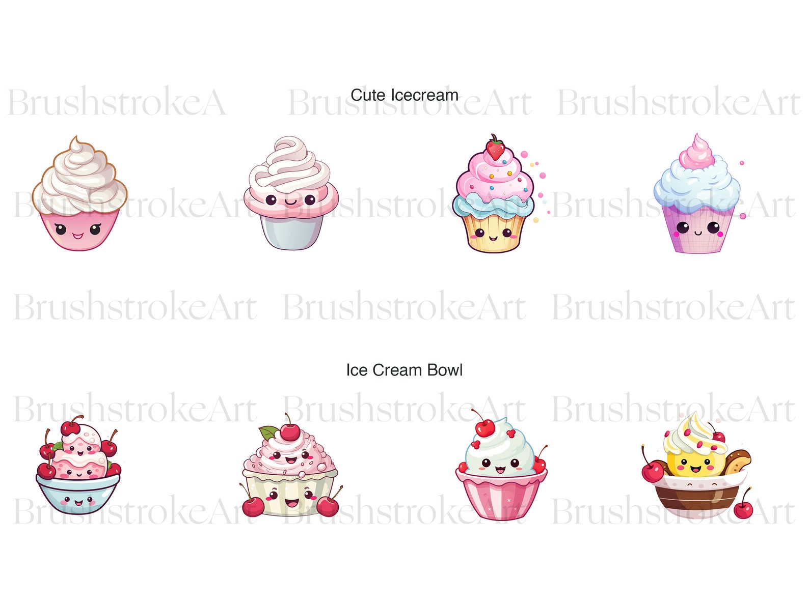 Cute Ice Cream Clipart, Strawberry Ice Cream, Kawaii, Happy Ice Cream ...