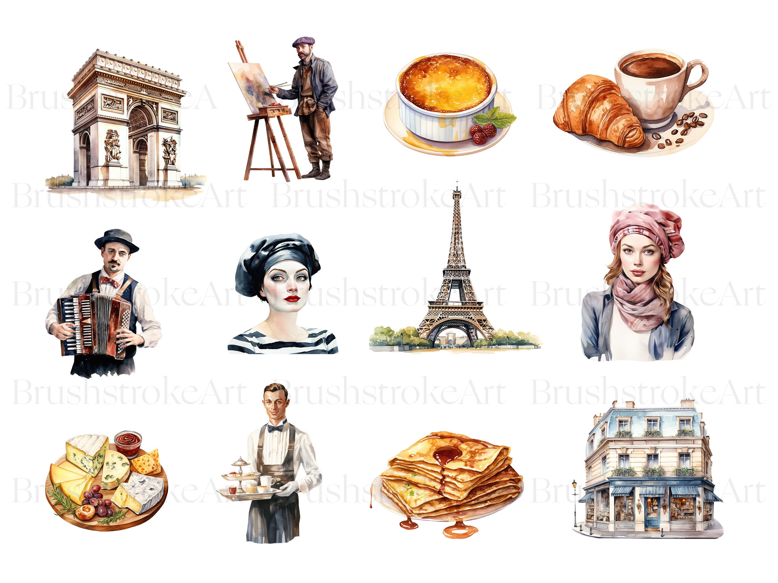 Watercolor France Clipart, Eiffel Tower, Paris PNG, French Flag, Woman ...