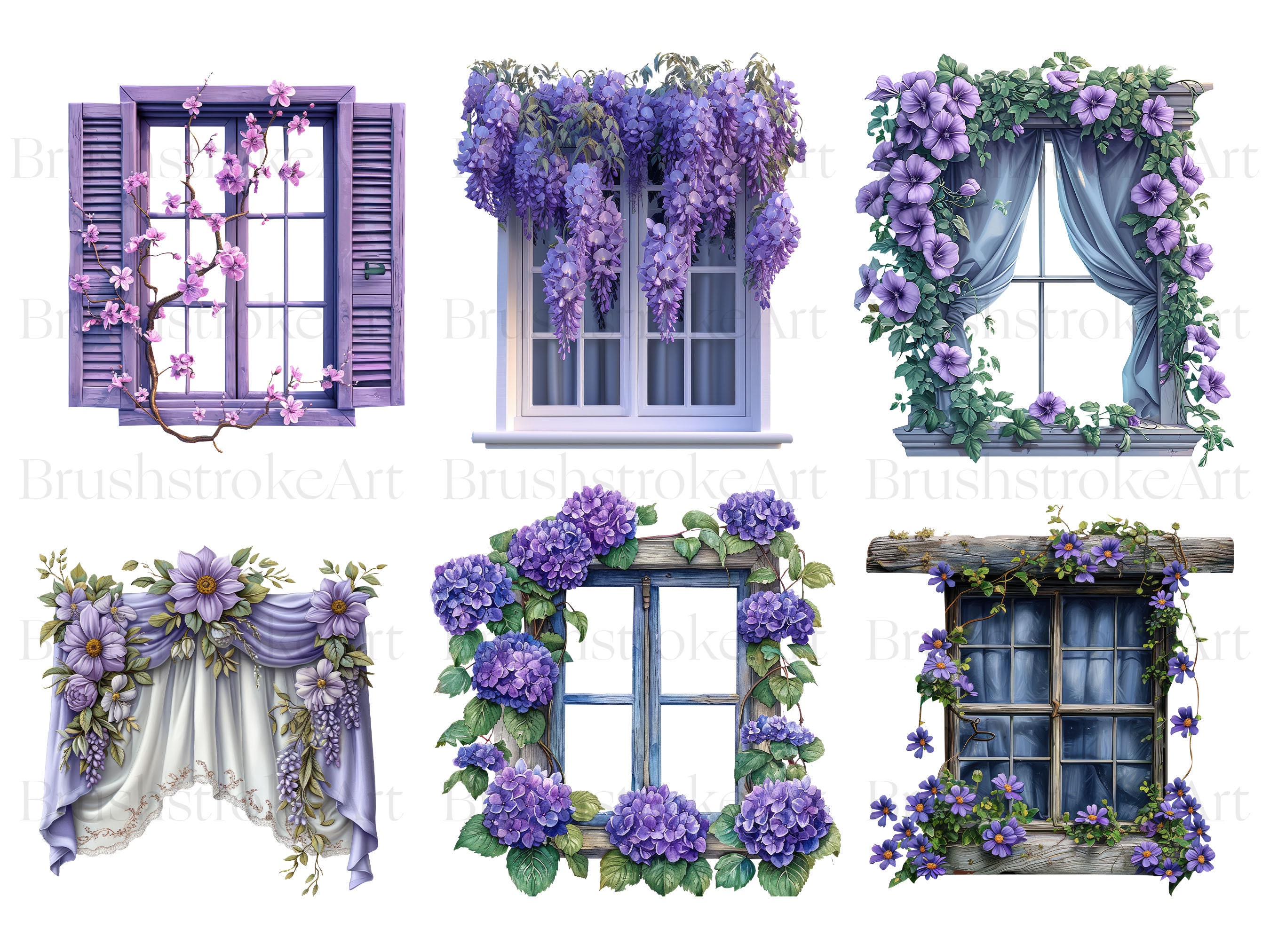 Watercolor Floral Windows Clipart, Spring Morning Window, Cottage Core ...