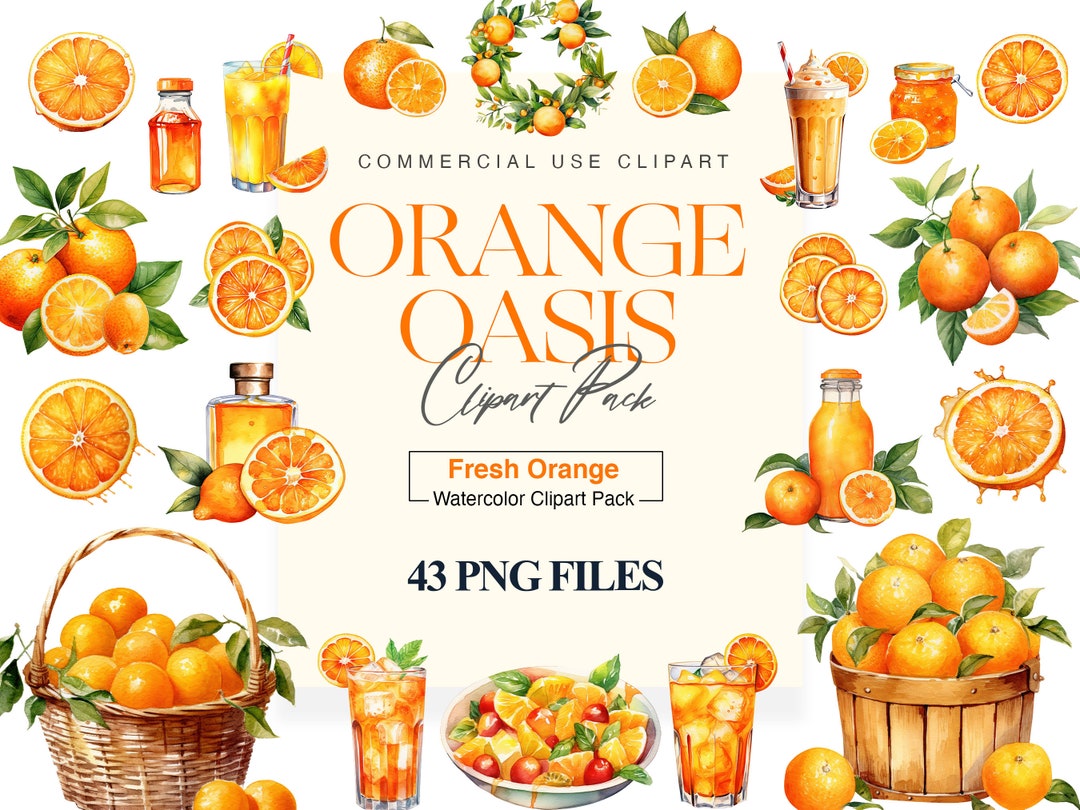 Watercolor Orange Clipart, Summer Fruits Clipart, Orange Illustrations ...