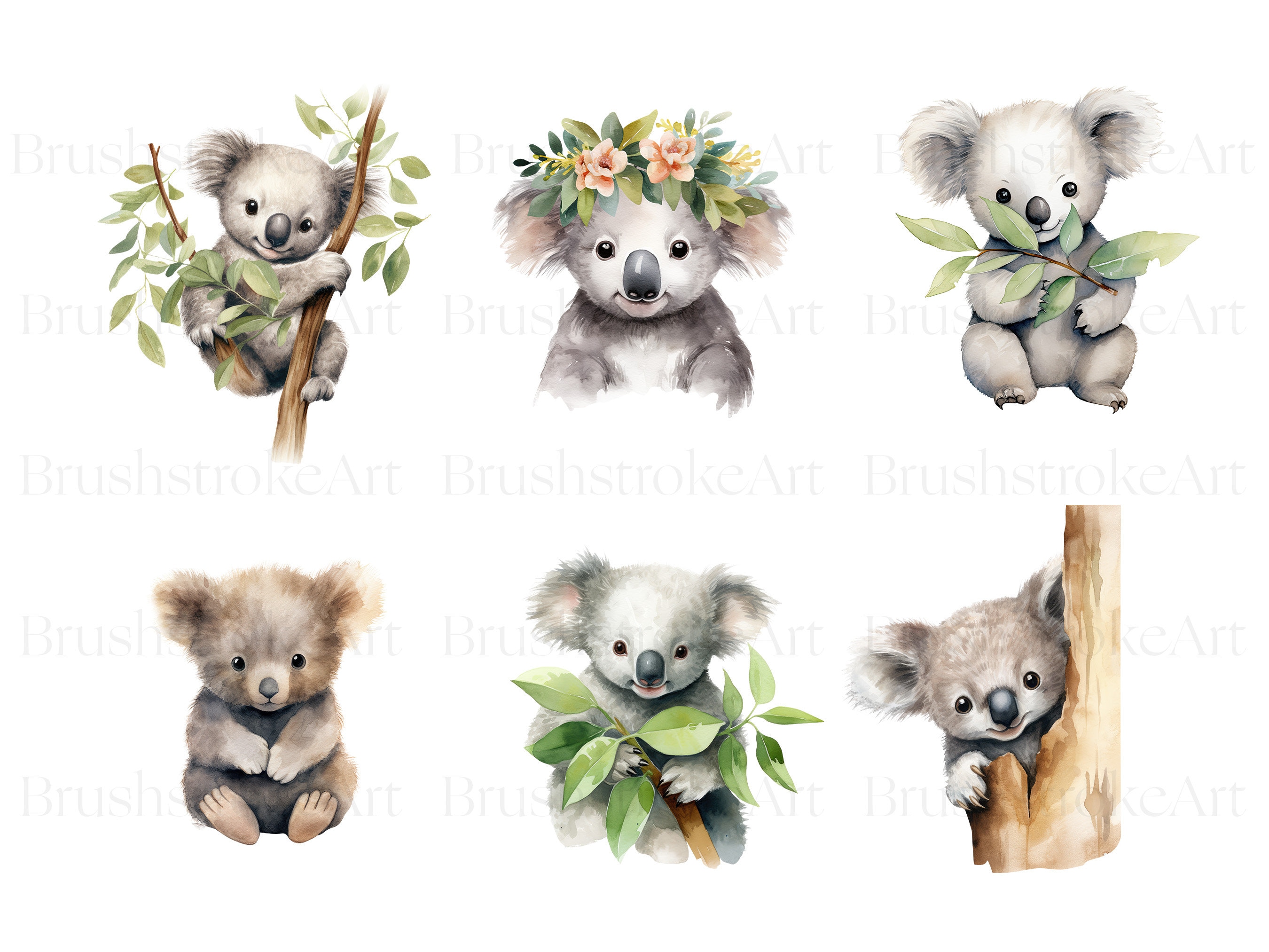 Watercolor Koala Clipart, Cute Koala Activities, Sleeping, Baby Animal ...