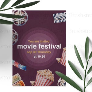 Movie Clipart, Theatre, Popcorn, Camera PNG, Watercolor Film, Cinema ...