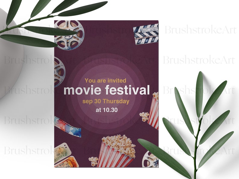 Movie Clipart, Theatre, Popcorn, Camera PNG, Watercolor Film, Cinema ...