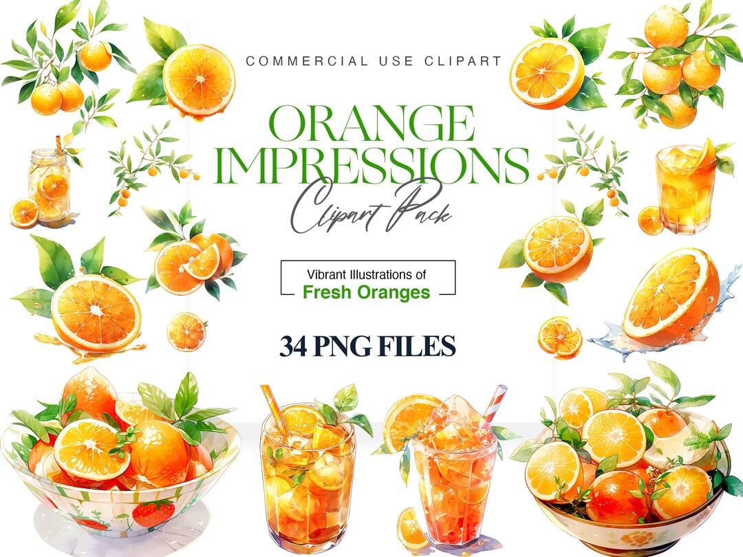 Watercolor Orange Clipart, Citrus Fruit, Orange Tree, Branches, Orange ...