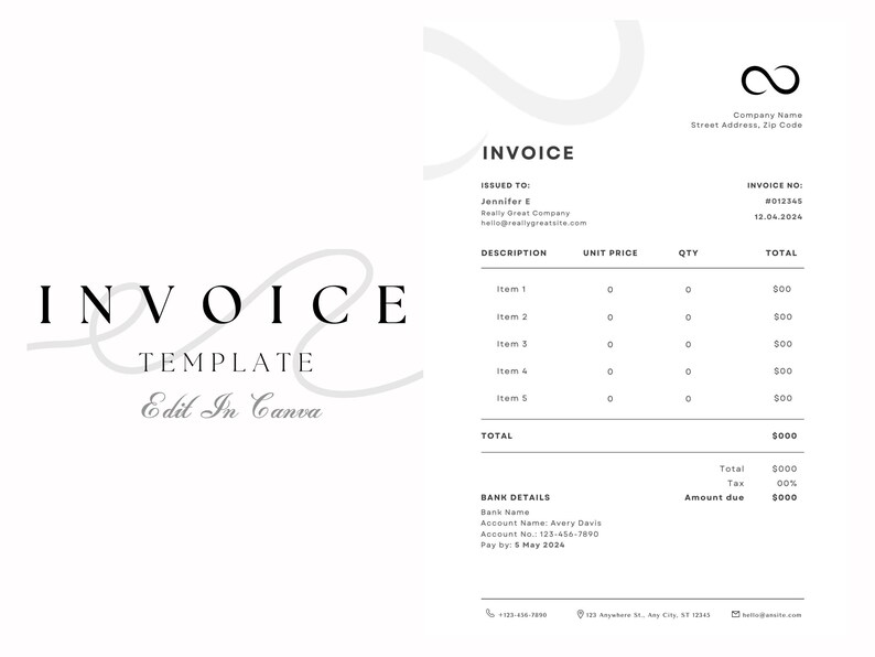 Printable Invoice Template, Billing, Sample Invoice Template, Printable ...