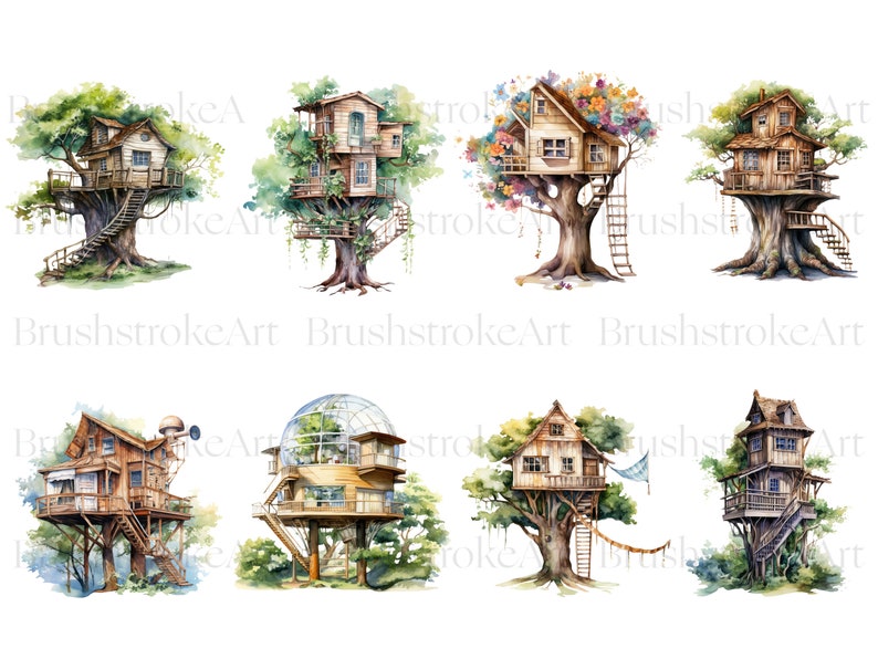 Watercolor Treehouse Clipart, Cute Treehouses, Garden House, Woodland ...