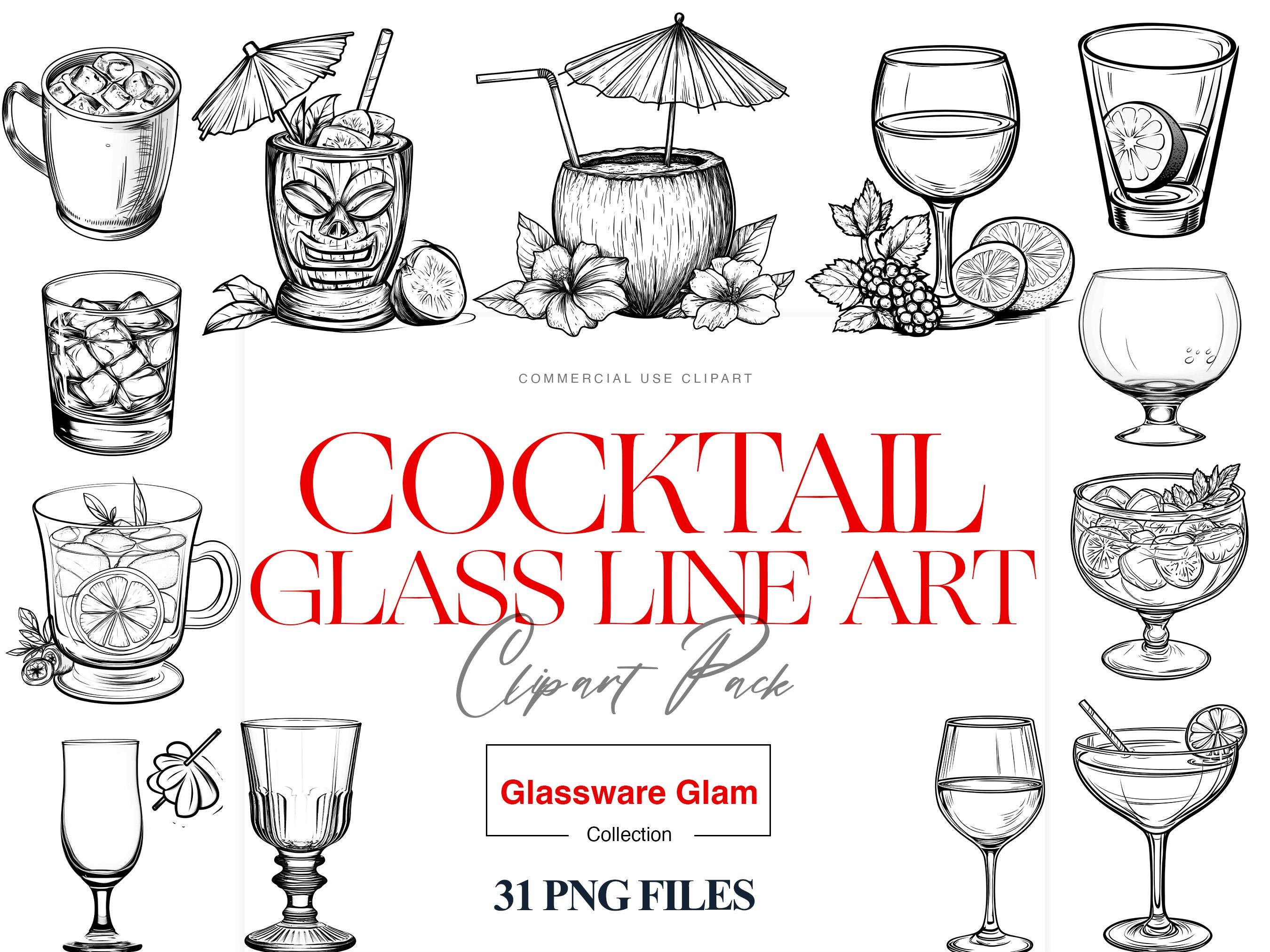 Cocktail Glass Line Art, Cocktail Icon, Martini Glass, Wine Glass ...