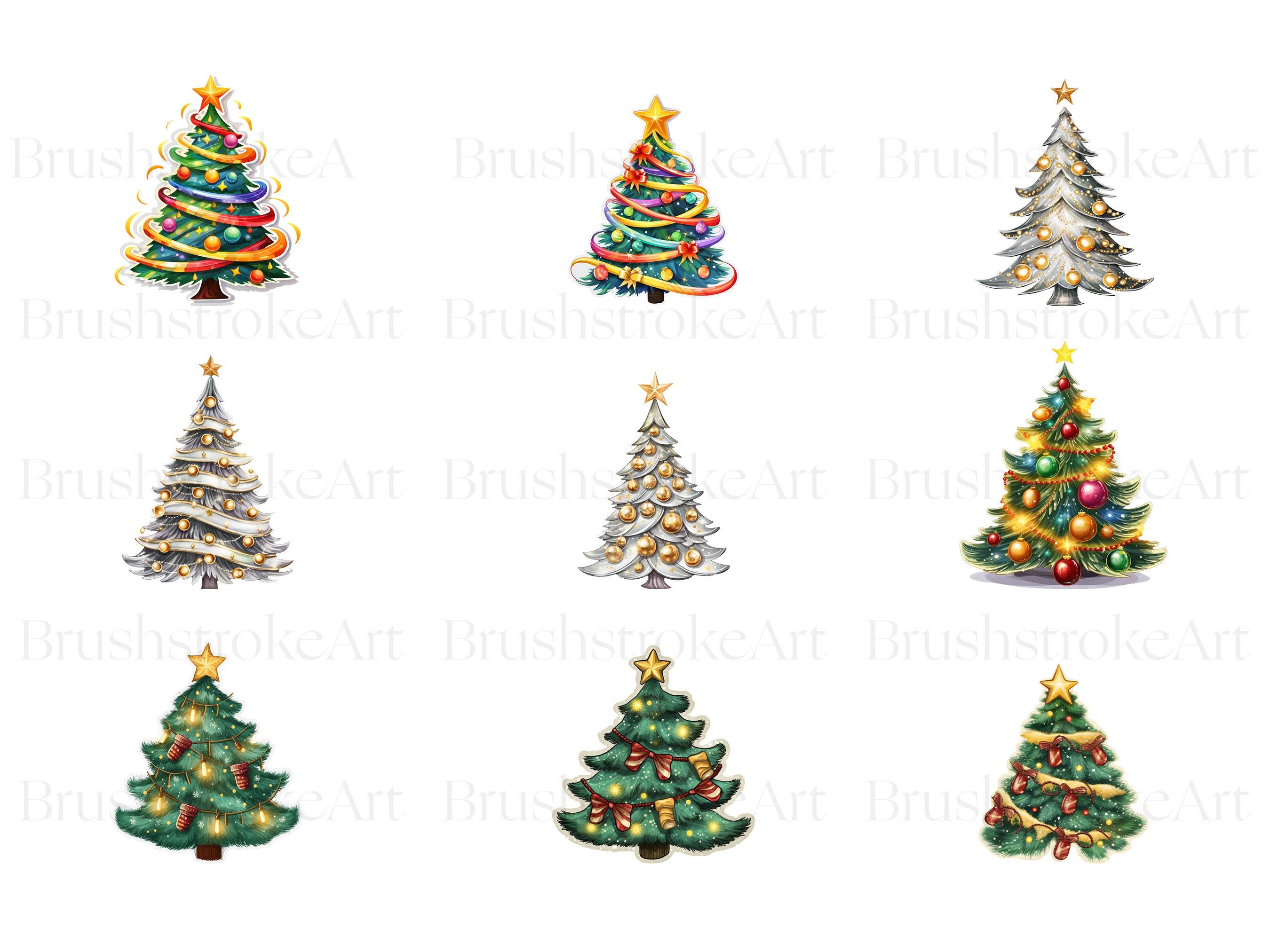 Christmas Tree Clipart, Watercolor Pine Tree, Christmas Decoration ...