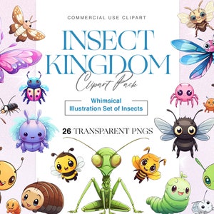 Kawaii Insects Clipart, 26 Watercolor Bugs, Cute Spider, Caterpillar ...