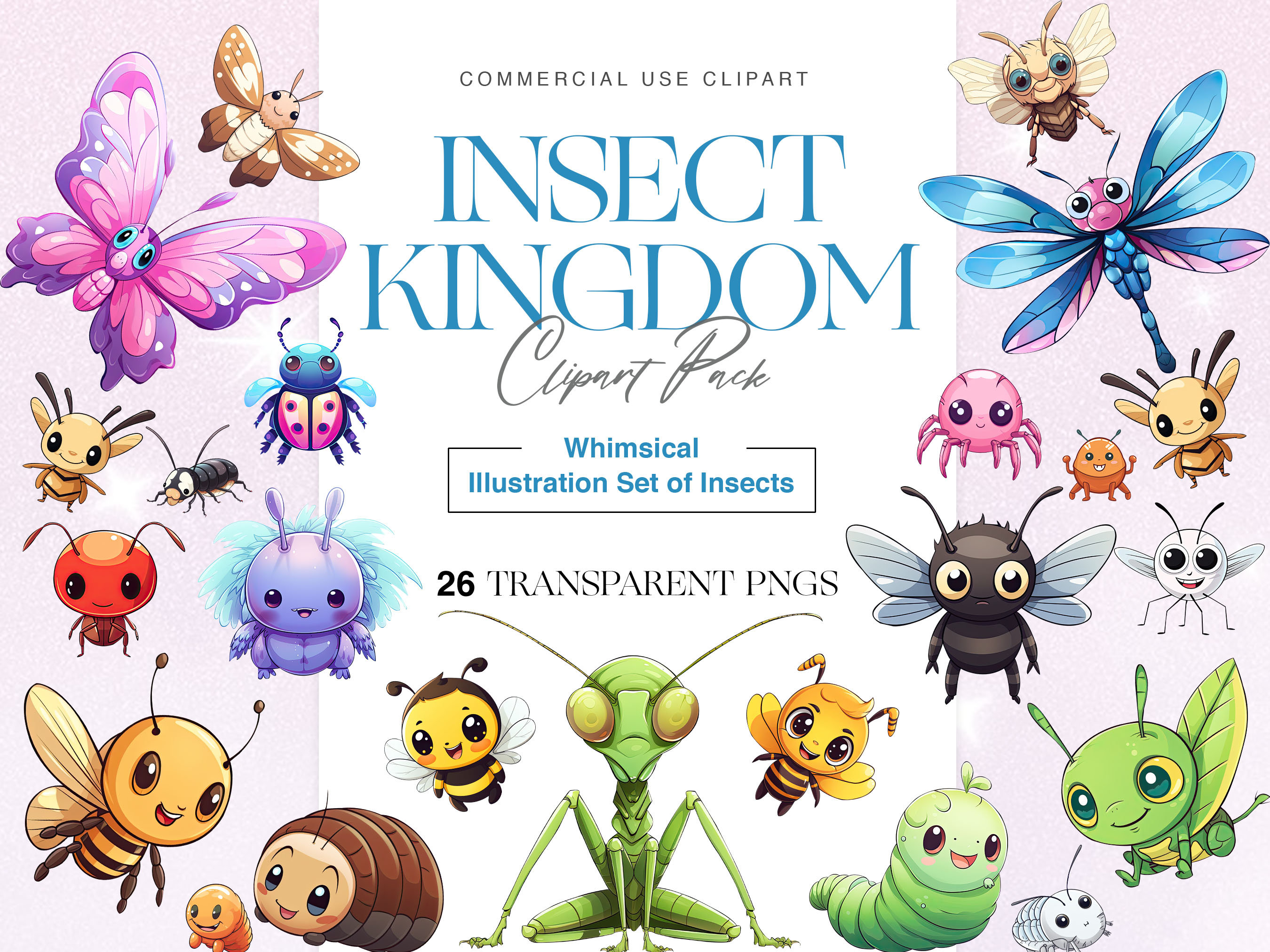 Kawaii Insects Clipart, 26 Watercolor Bugs, Cute Spider, Caterpillar ...