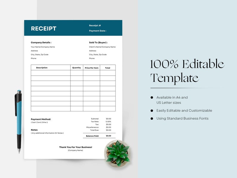 Editable Receipt Template, Rent Receipt Template, Receipt of Payment ...