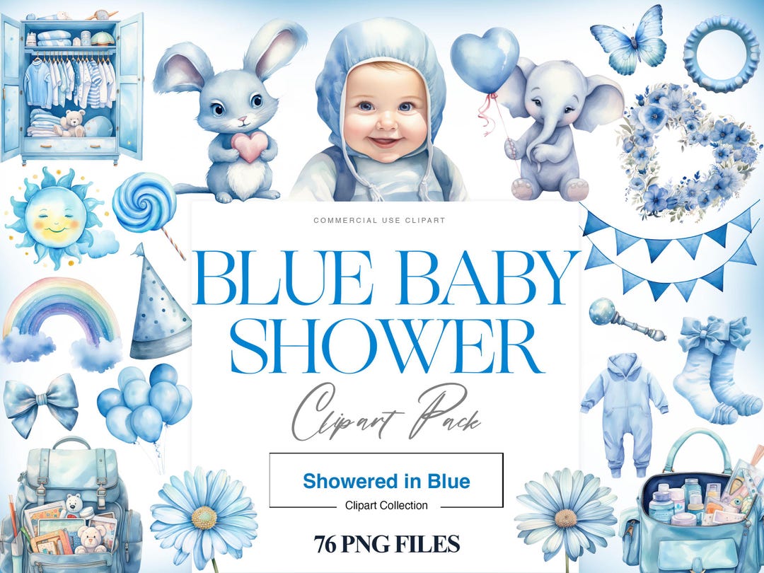 Blue Baby Shower Clipart, Watercolor Baby Boy, Gender Reveal, Its a Boy ...