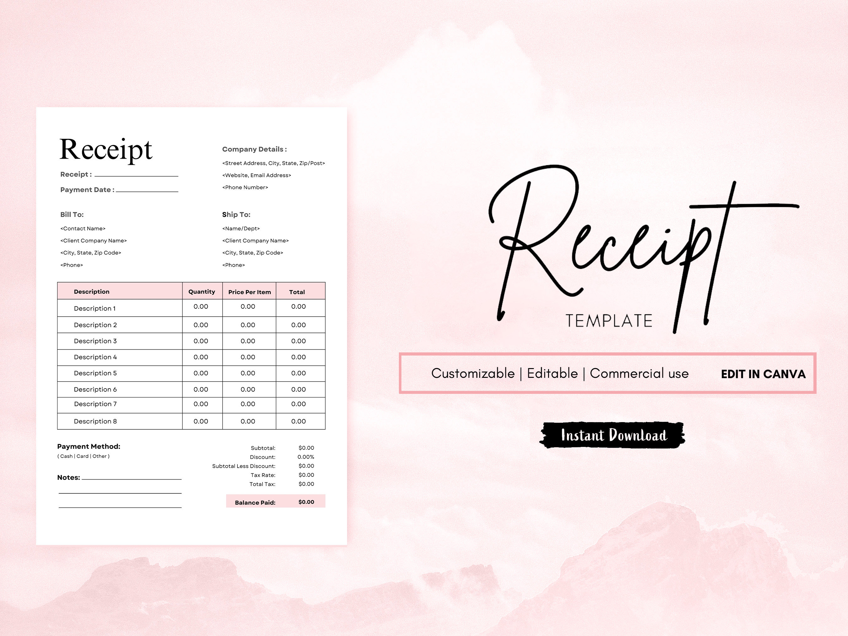 Simple Receipt Template, Canva Editable Receipt Template, Cash Receipt ...