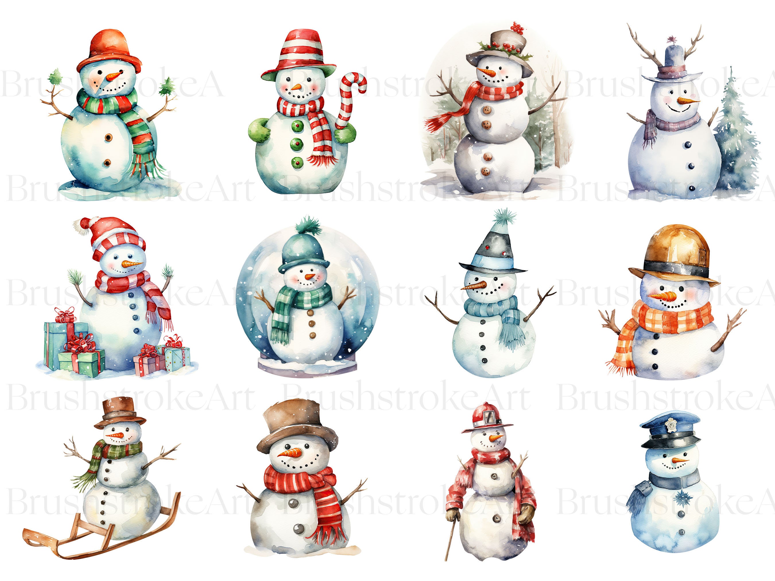 76 Watercolor Snowmen Clipart, Cute Christmas Snowman PNG, Christmas ...