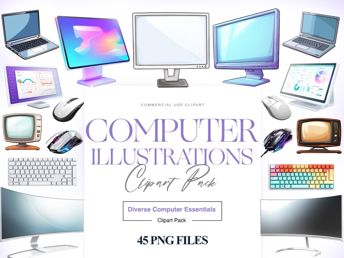 Computer Clipart, Keyboard PNG, Mouse, Desktop Computer, Vintage Retro ...