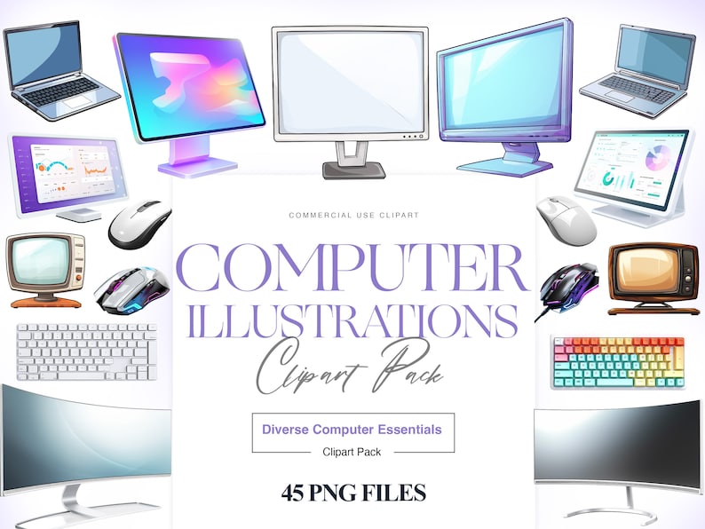 Computer Clipart, Keyboard PNG, Mouse, Desktop Computer, Vintage Retro Computer, Technology ...