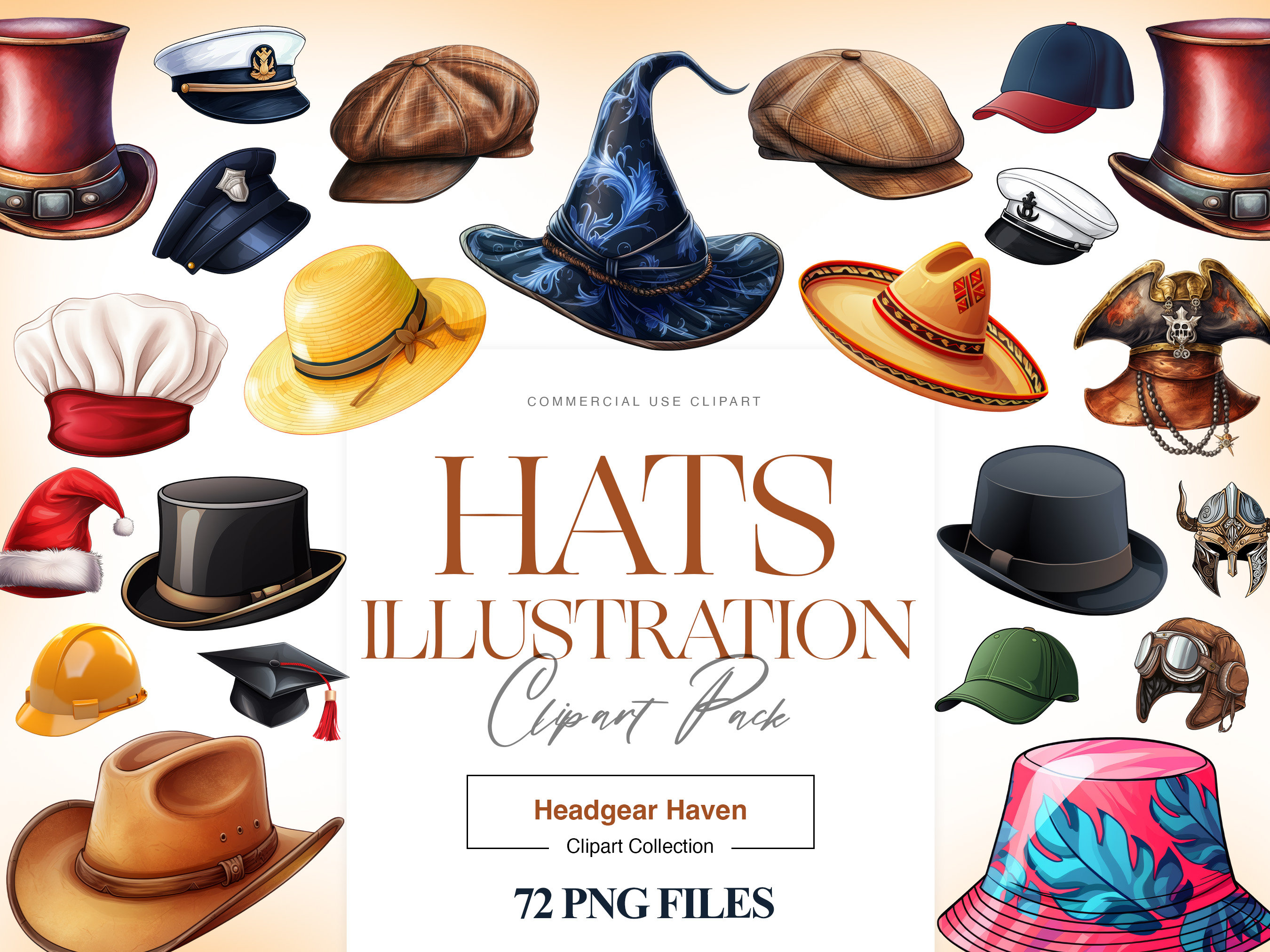 Hats Illustration Clipart, Cowboy Hat Clipart, Santa Hat PNG, Top Hat ...